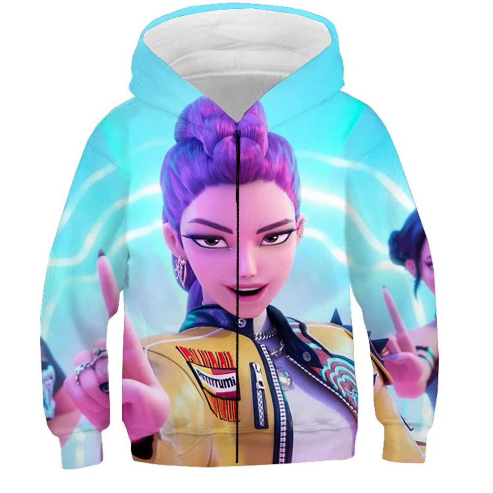 Blue Rumi Kpop Demon Hunters Zipper 3D Hoodie | Preppy Kids Trinidad