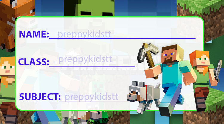 Minecraft school book Labels (Waterproof) | Preppy Kids Trinidad