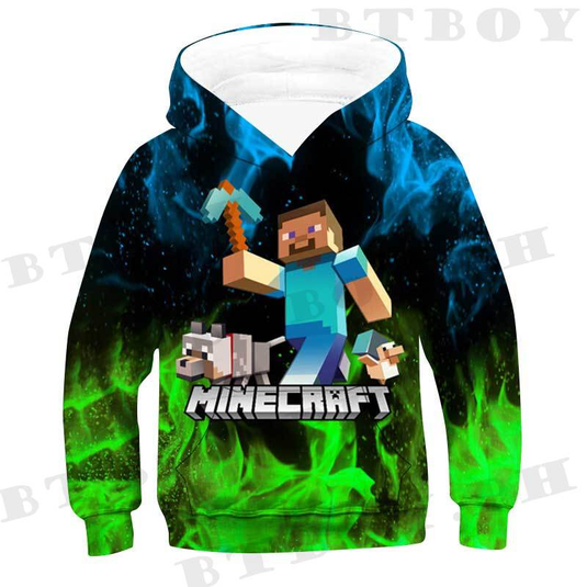 Minecraft Steve Green Flames Hoodie (Zipper) – Preppy Kids (Grand Bazaar)
